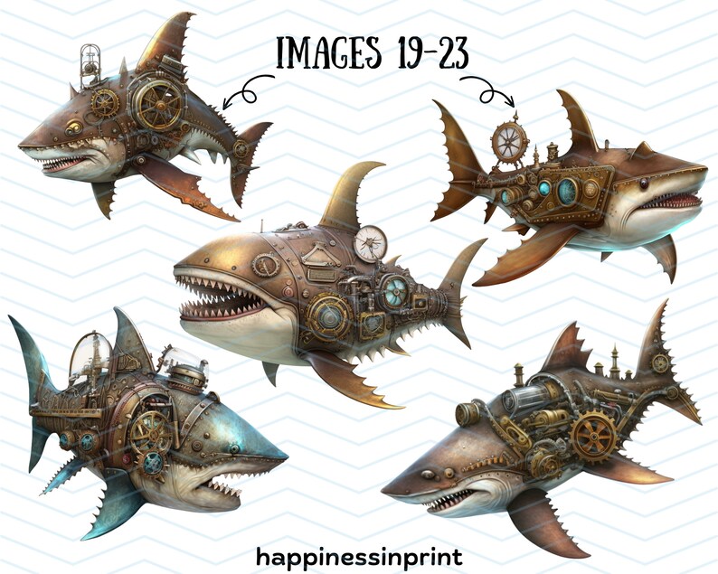 30 Steampunk Sea Creatures Clipart Bundle Steampunk Shark - Etsy