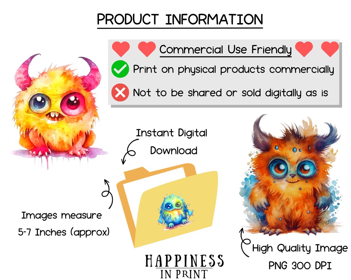 Cute Scary Monster Clipart PNG Monster Watercolor PNG Scary Clipart ...