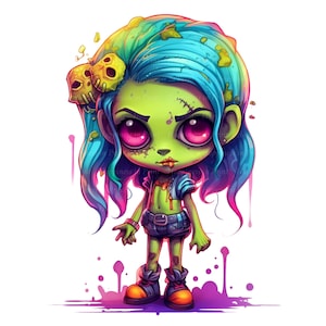 Neon Zombie Girl Clipart PNG Scary Zombie Clip Art Halloween Zombie ...