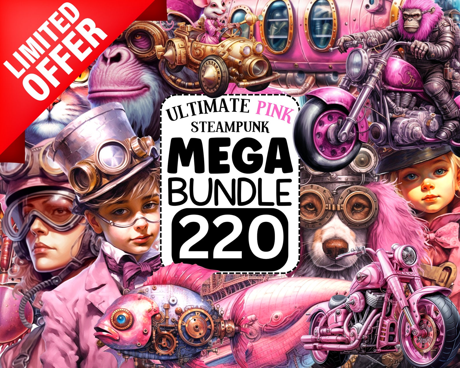 Pink Steampunk Watercolor Clipart Sweet Steampunk Clipart Watercolor ...