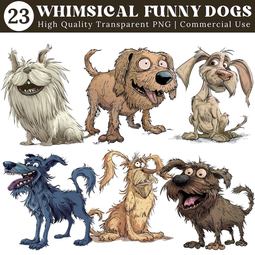 Whimsical Dogs Clipart Quirky Dog Clip Art Mixed Media Dog PNG Doggie ...
