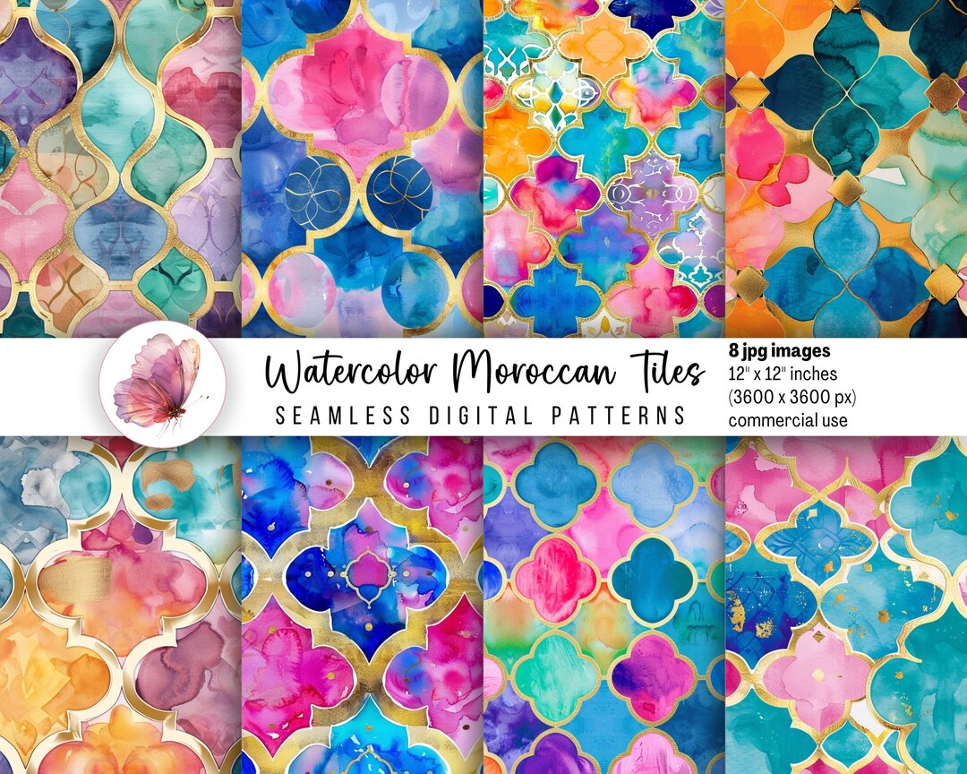 Watercolor Moroccan Tile Digital Paper Pack Digital Background ...