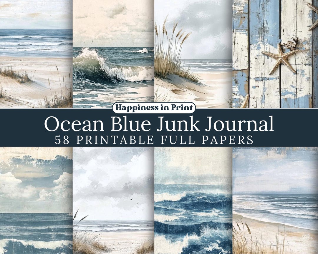 Watercolor Beach Junk Journal Printable Ocean Blue Seaside Shabby Chic ...