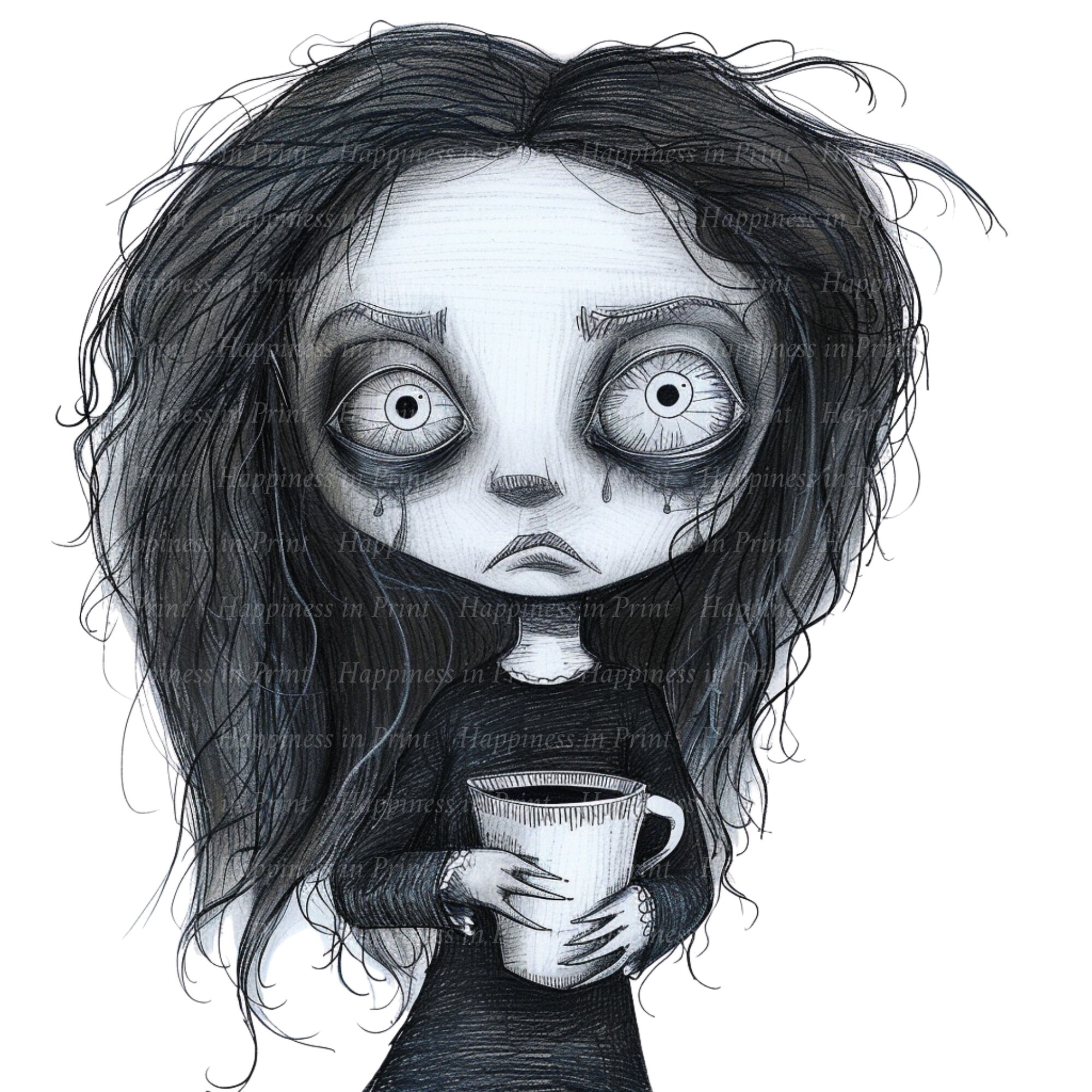 14 Whimsical Grumpy Goth Girl Clipart Commercial Use Coffee Goth Girl ...