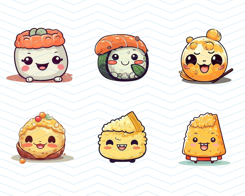 30 Kawaii Sushi and Japanese Food Clipart PNG Bundle Chibi Sushi Kawaii ...