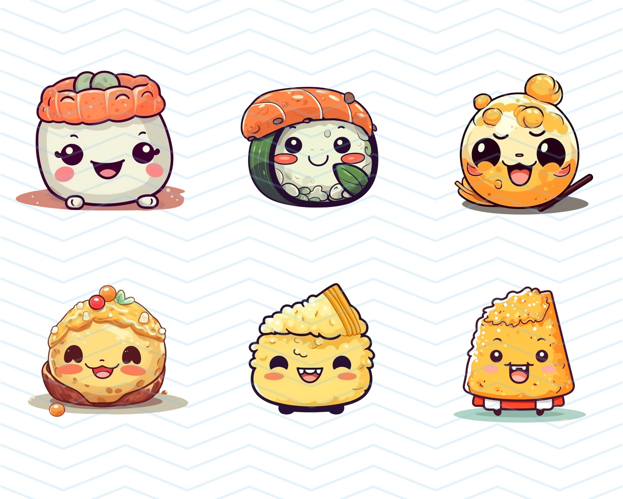 30 Kawaii Sushi and Japanese Food Clipart PNG Bundle Chibi Sushi Kawaii ...