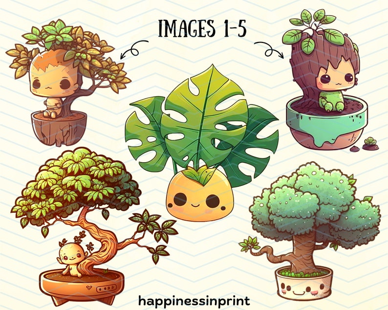 Cute Kawaii Houseplants PNG Clipart Bundle Chibi Cactus - Etsy