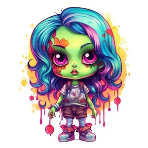 Neon Zombie Girl Clipart PNG Scary Zombie Clip Art Halloween Zombie ...