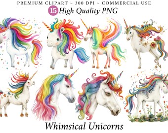 Watercolor Baby Unicorn Collection Clipart, 42 PNG Unicorn Clipart ...