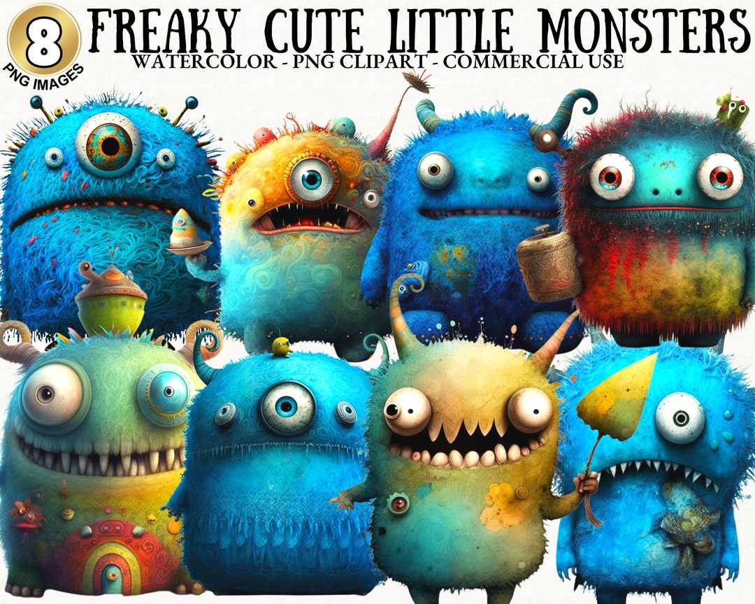 Freaky Cute Little Monsters Bundle Cute Monster Clipart PNG Pack ...