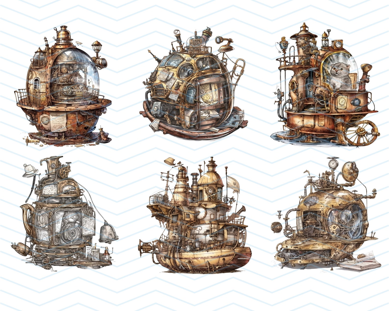 Curious Steampunk Machines PNG Clipart Bundle Steampunk - Etsy