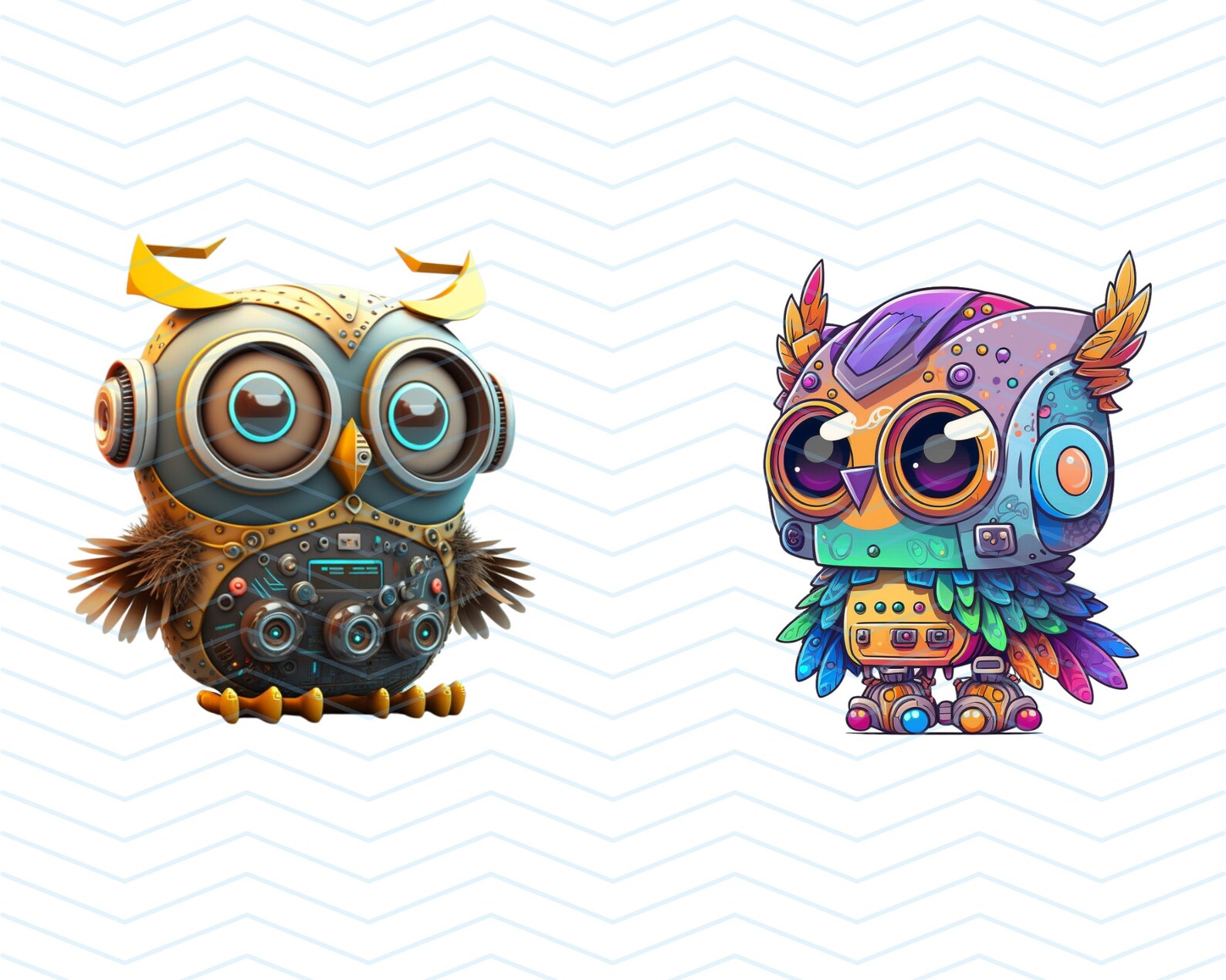 Cute Kawaii Chibi Robot Owl Clipart Bright Cute Kawaii PNG Bundle ...