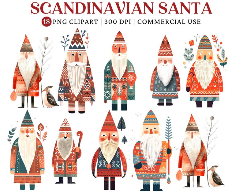 Scandinavian Christmas Clipart Scandinavian Santa Claus Traditional ...