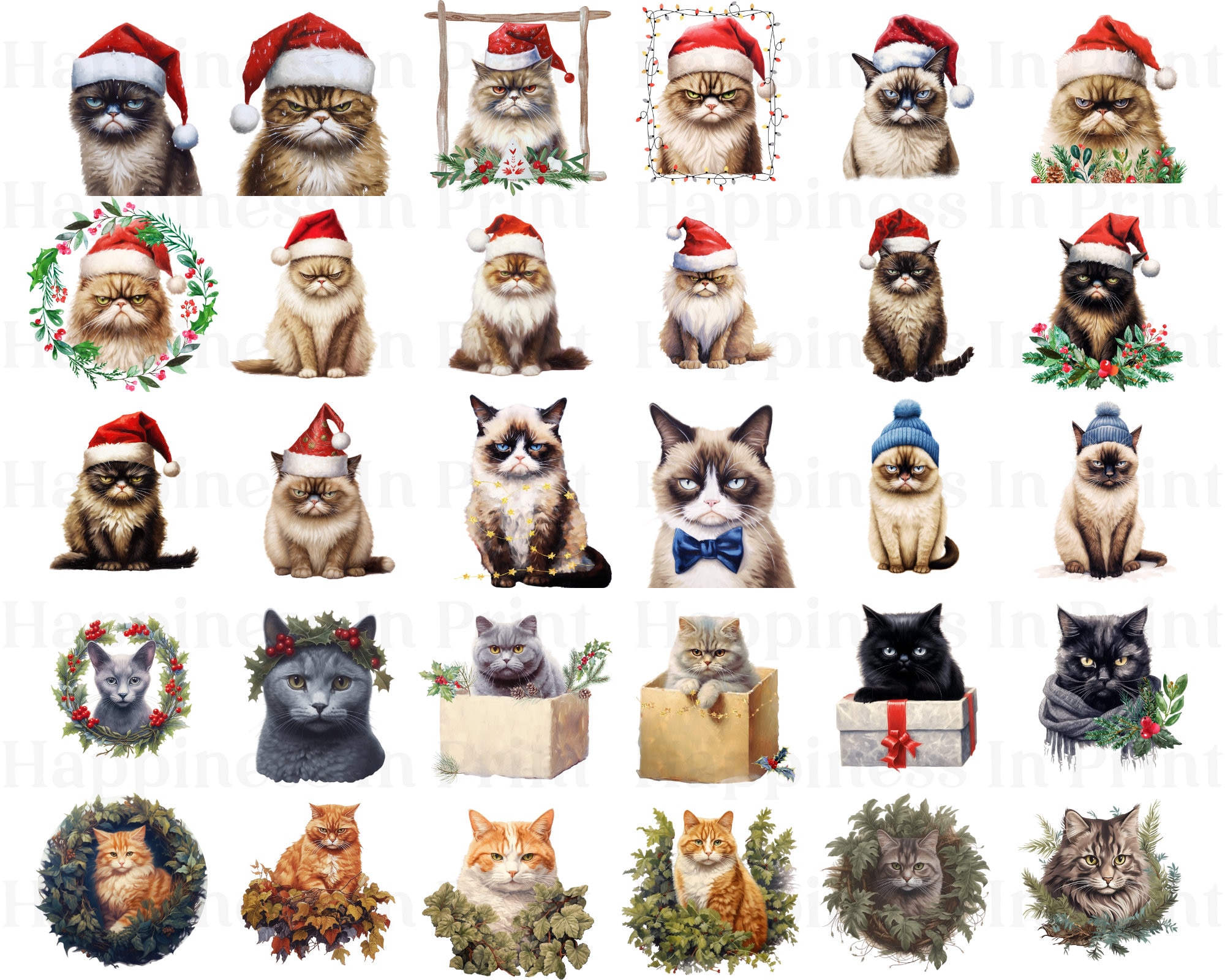 Grumpy Christmas Cat Clipart Bundle Kitten PNG Seasonal Holiday Clip ...