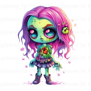 Neon Zombie Girl Clipart PNG Scary Zombie Clip Art Halloween Zombie ...