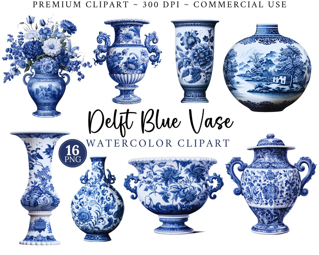 Chinoiserie Vase Flower, Ginger Jar Clipart Watercolor Graphics Bundle ...