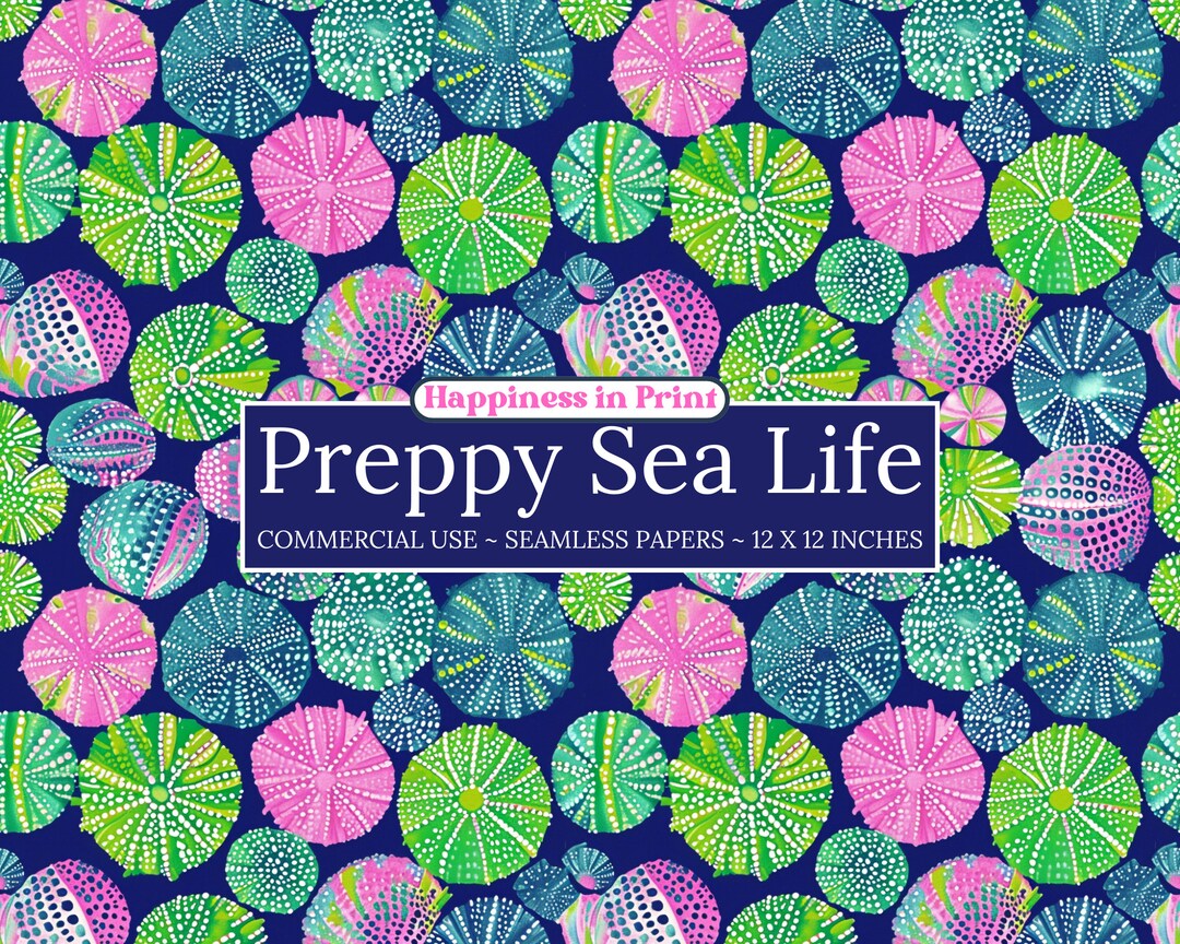 Preppy Sea Life Pack Digital Paper Seamless Pattern Printable Scrapbook ...