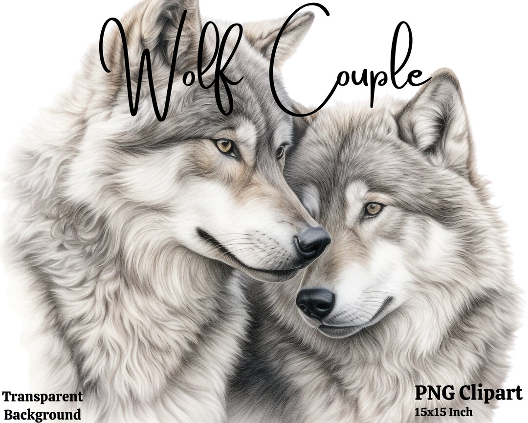 Wedding Gift Wolf Couple Clipart Wolf PNG Two Wolves Art Gift for ...