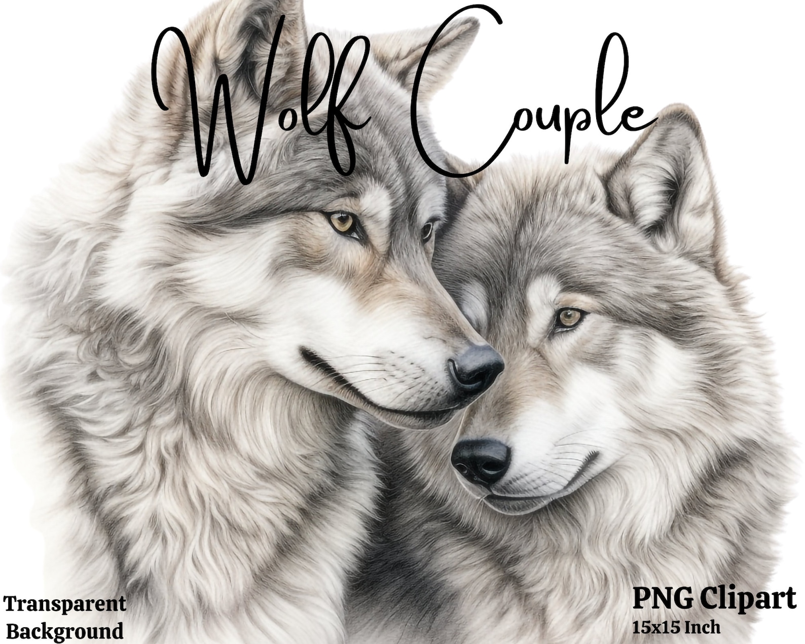 Wedding Gift Wolf Couple Clipart Wolf PNG Two Wolves Art Gift for ...