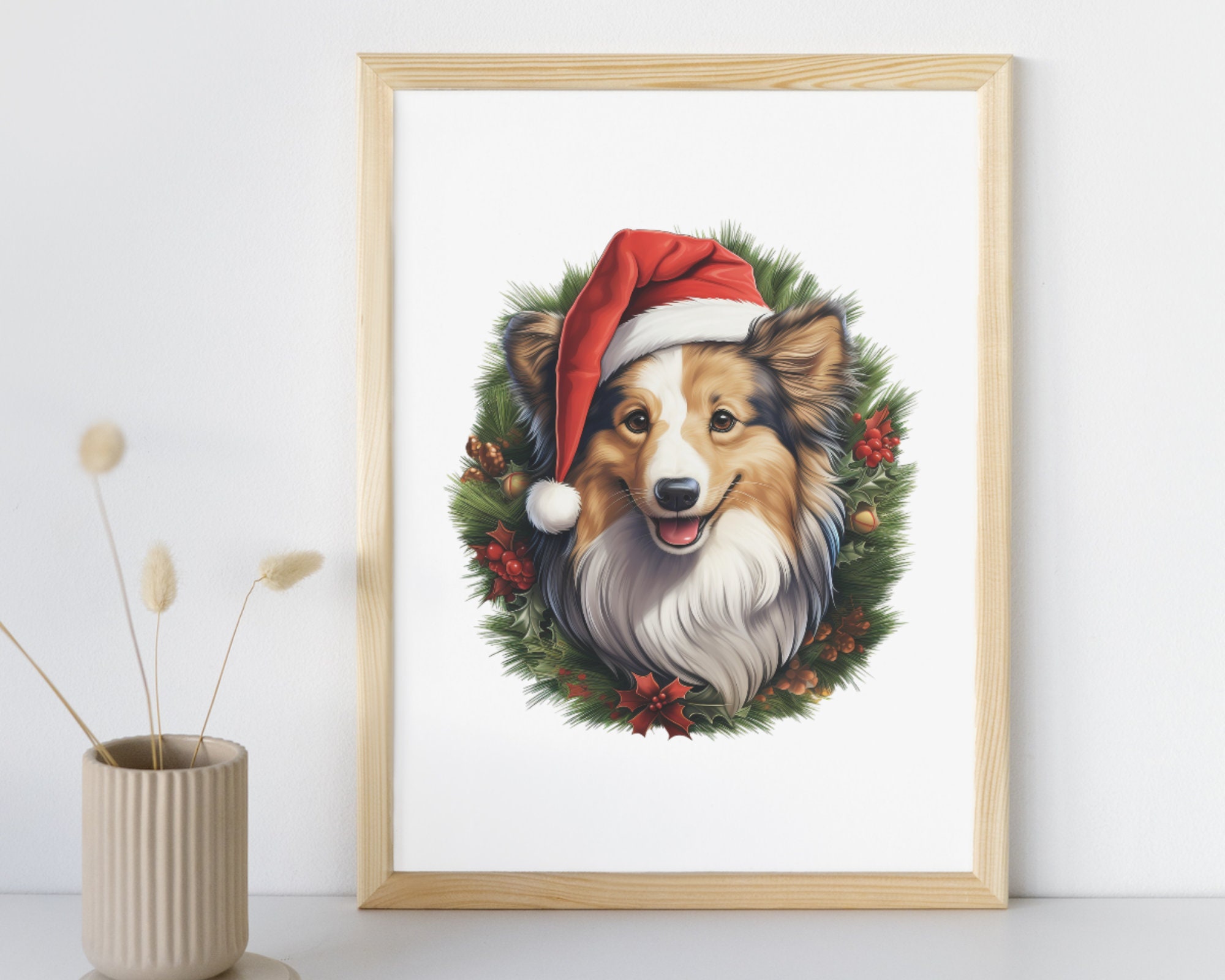 Christmas Dog Wreath Watercolor Clipart Bundle PNG Festive Pup Wreath ...