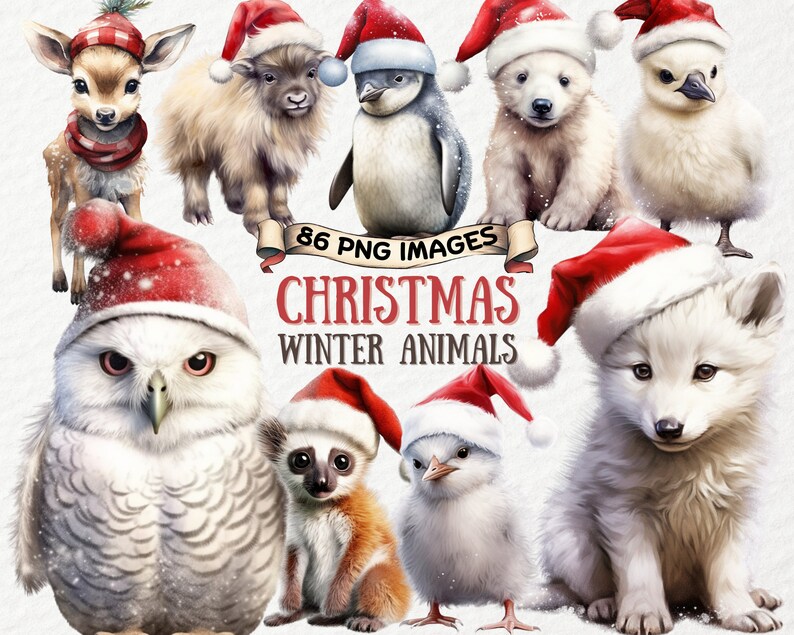 Christmas Animals Clipart PNG Watercolor Christmas Gift Clipart Winter ...