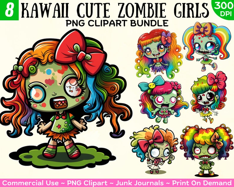 Zombie Girl Clipart Kawaii Cute Zombie PNG Chibi Kawaii Teenage Zombie ...