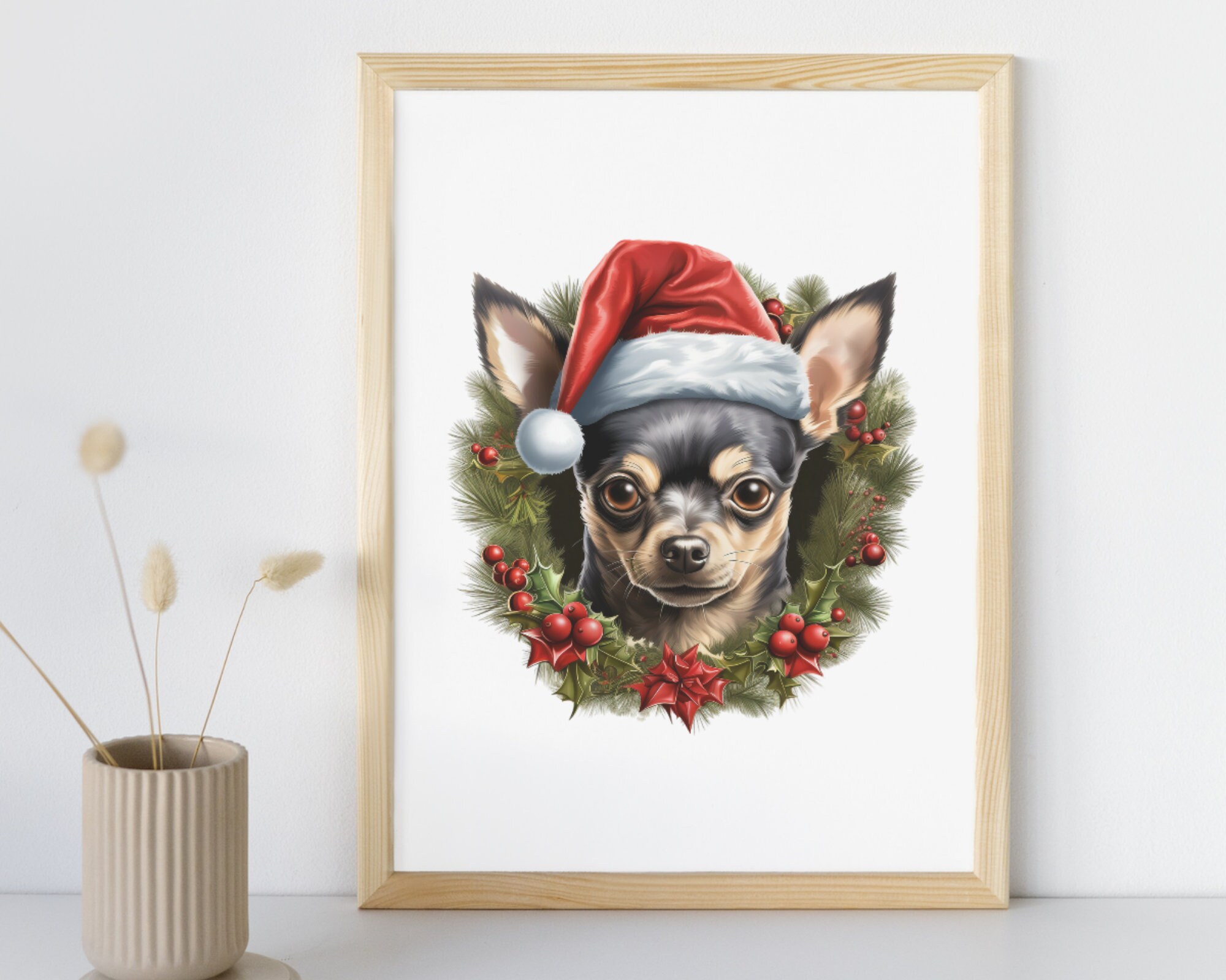 Christmas Dog Wreath Watercolor Clipart Bundle PNG Festive Pup Wreath ...