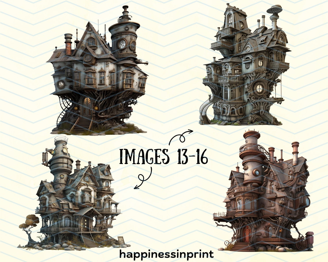 Steampunk Castles Mansions and Houses PNG Clipart Bundle - Etsy