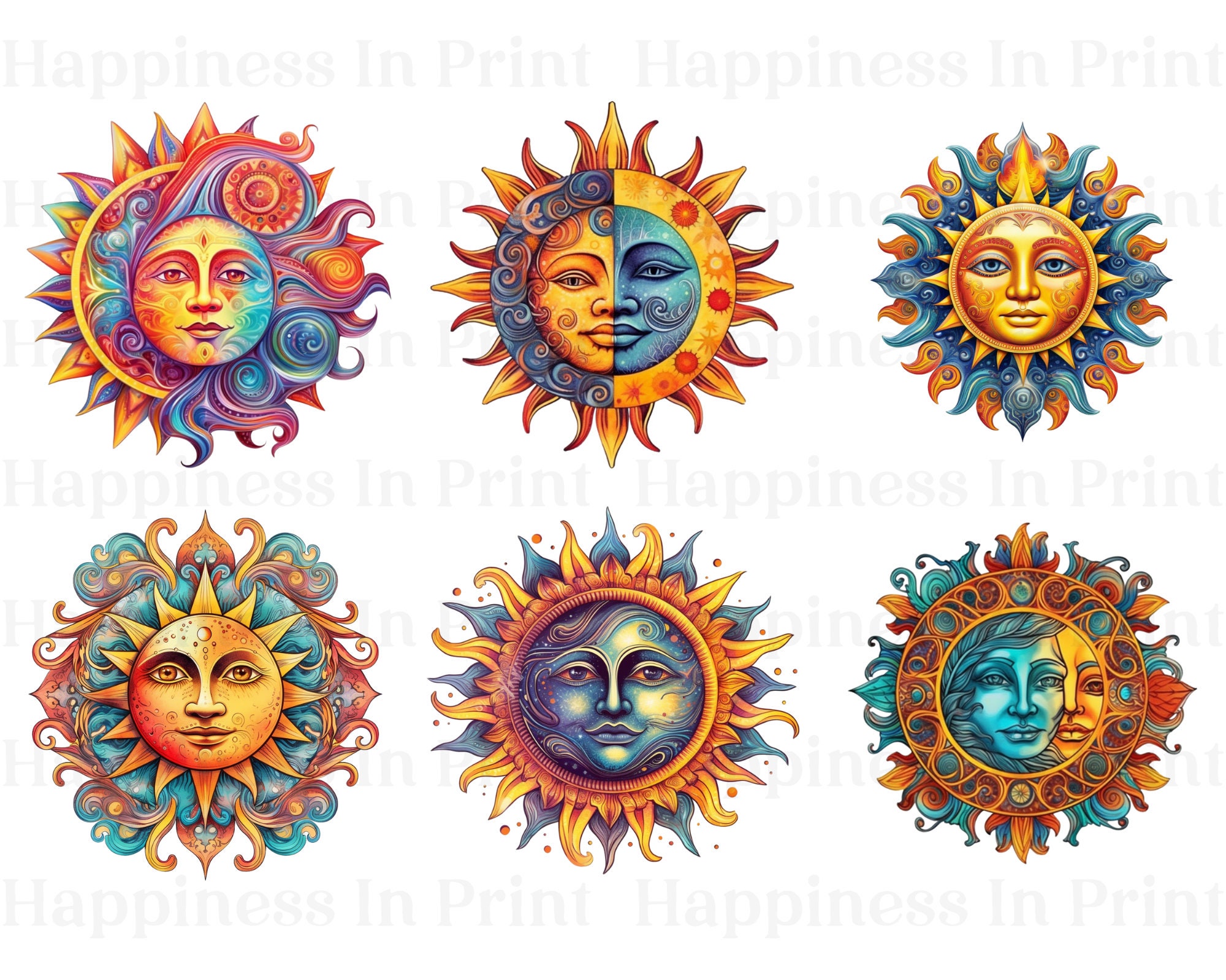 Celestial Clipart Bundle Watercolor Sun Clip Art Sun Moon PNG - Etsy