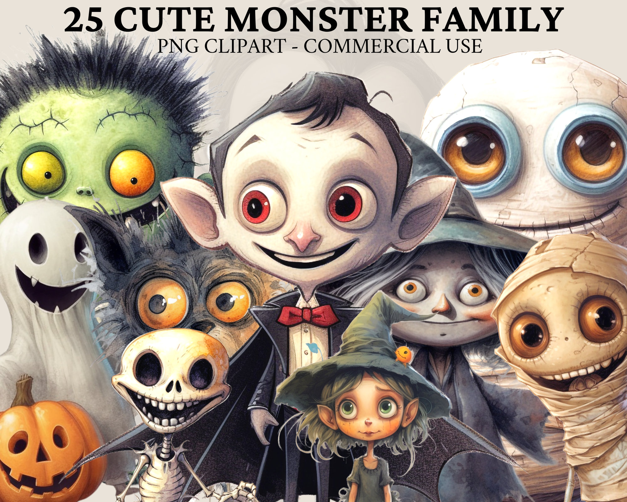 Niedliche Halloween Clipart PNG Cartoon Monster Clip Art - Etsy.de