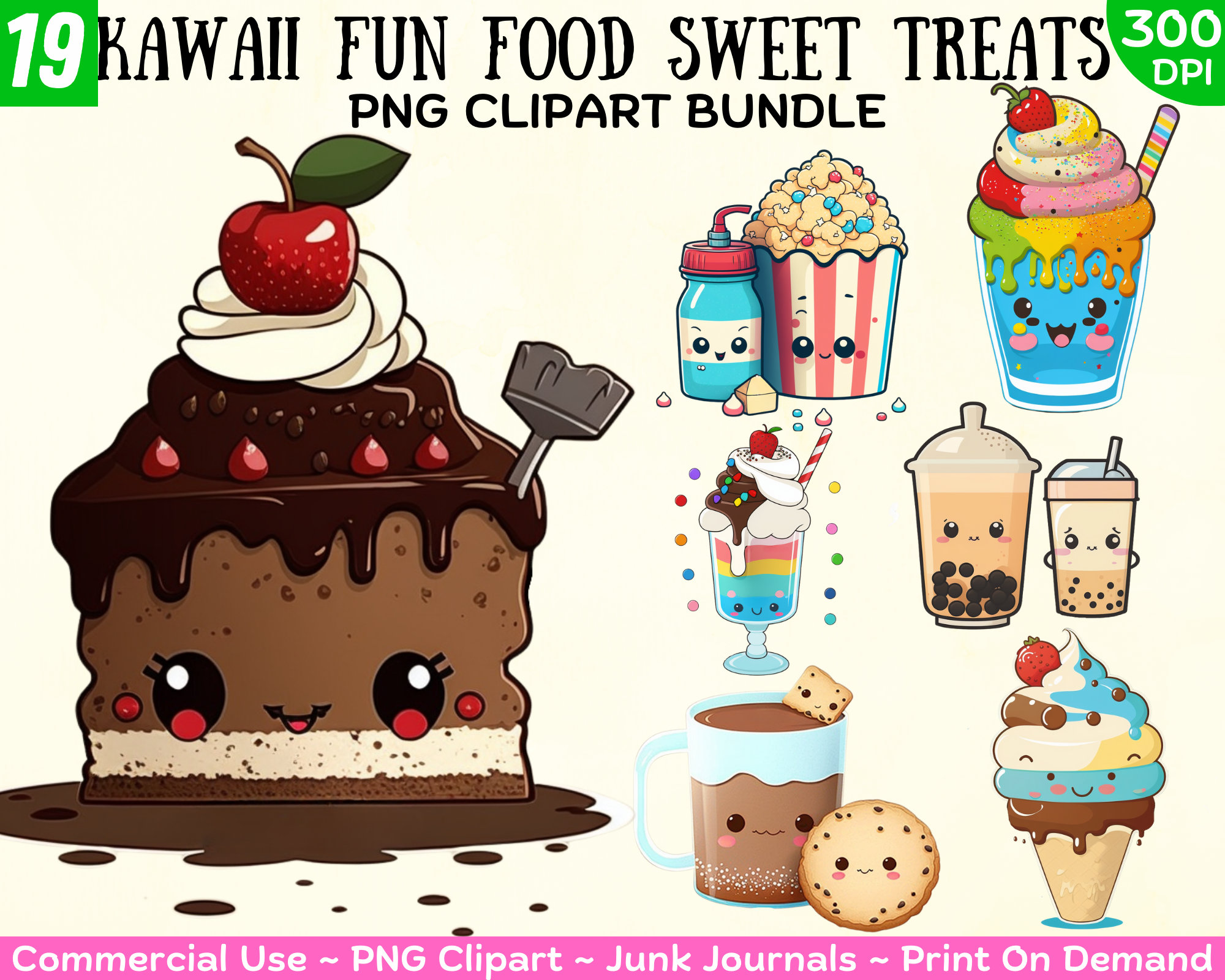 Cute Kawaii Fun Food PNG Clipart Bundle Chibi Popcorn Icecream - Etsy UK