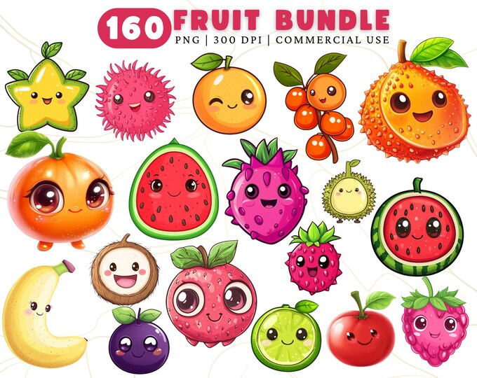 Kawaii Cute Fruit PNG Bundle - Etsy Canada