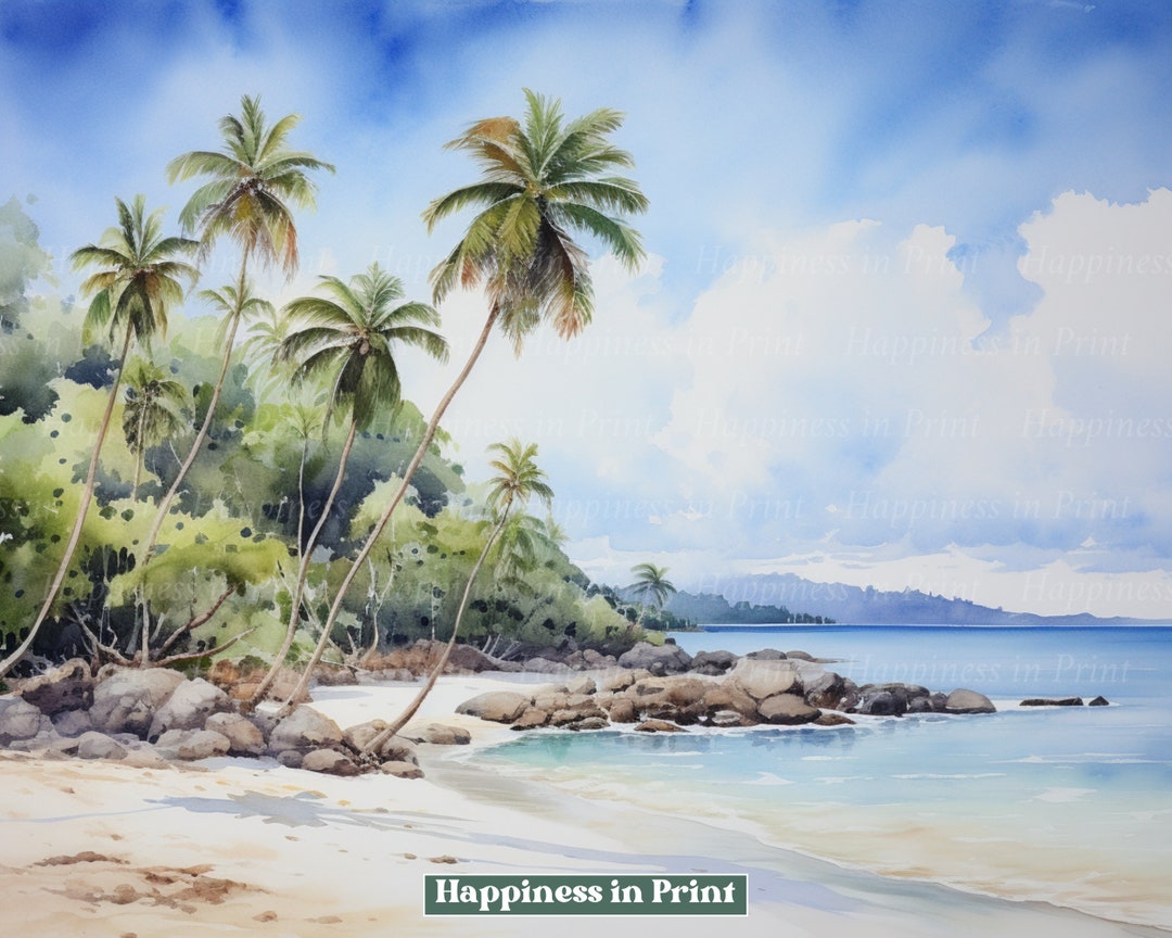 12 Tropical Island Scenes | Watercolor Beach Wall Art | Beach Landscape ...