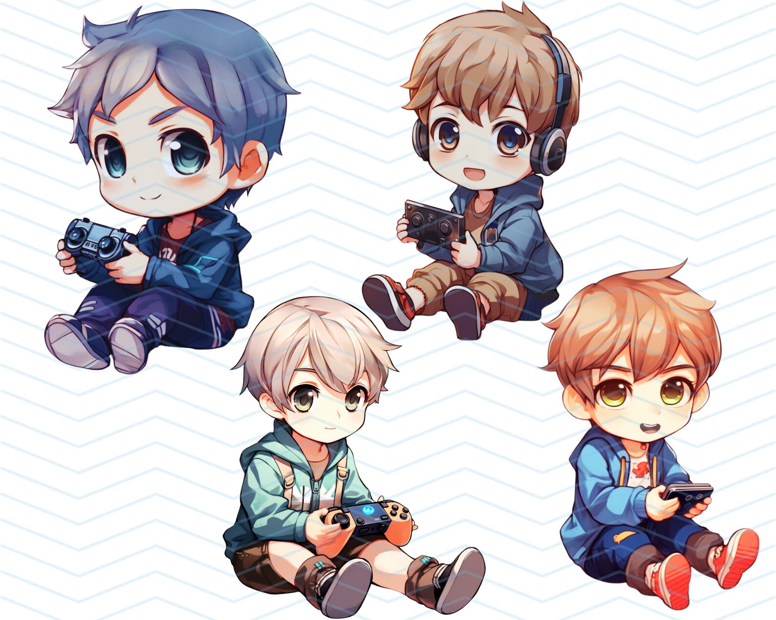 Cute Kawaii Gamer Boy Video Game Player Clipart Chibi Bundle Free ...