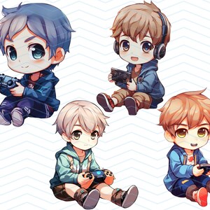 Cute Kawaii Gamer Boy Video Game Player Clipart Chibi Bundle Free ...