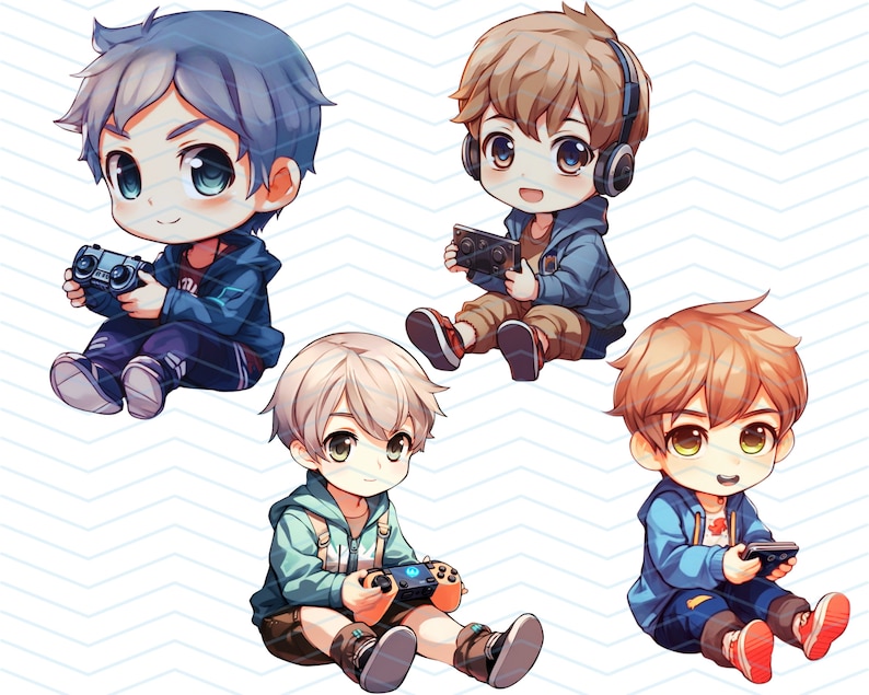 Cute Kawaii Gamer Boy Video Game Player Clipart Chibi Bundle Free ...