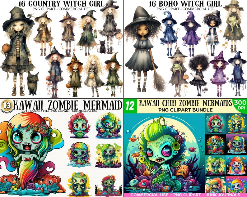 Halloween Clipart Bundle Zombie Girl Clipart Kawaii Cute Zombie PNG ...
