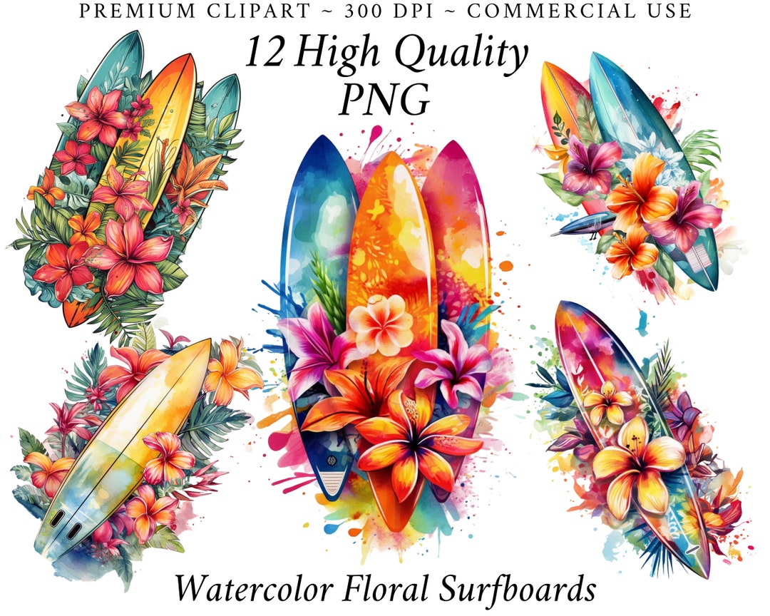 Watercolor Surfboard Clipart Beach Surfing PNG Graphics Beach Clipart ...