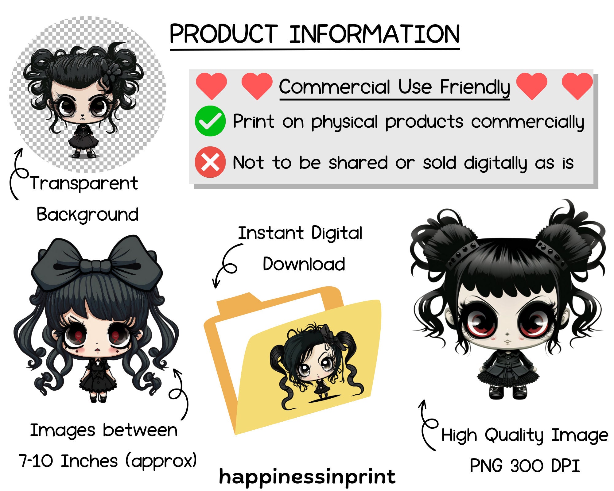 Cute Kawaii Goth Girl Clipart Chibi Kawaii Bundle Free - Etsy UK