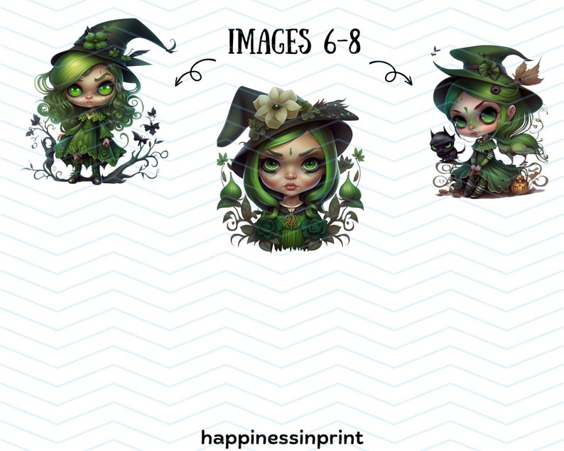 8 Cute Green Witch Clipart Bundle Watercolor Green Witch PNG Pack Free ...