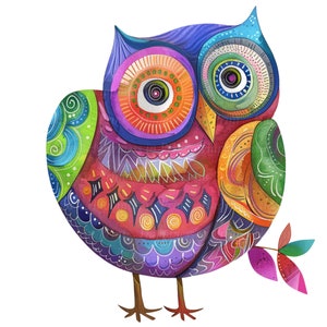 Whimsical Owl Clipart PNG, Watercolor Owl PNG, Quirky Owl Junk Journal ...