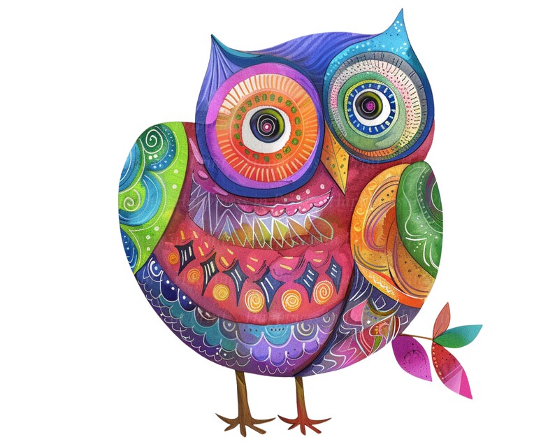 Whimsical Owl Clipart PNG, Watercolor Owl PNG, Quirky Owl Junk Journal ...