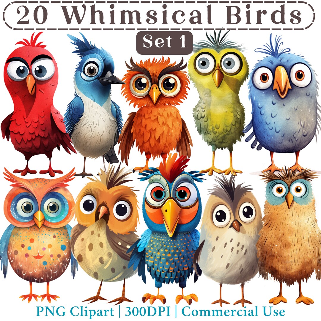 Whimsical Birds Clipart Bird Quirky Bird Clip Art Animal Owl PNG ...