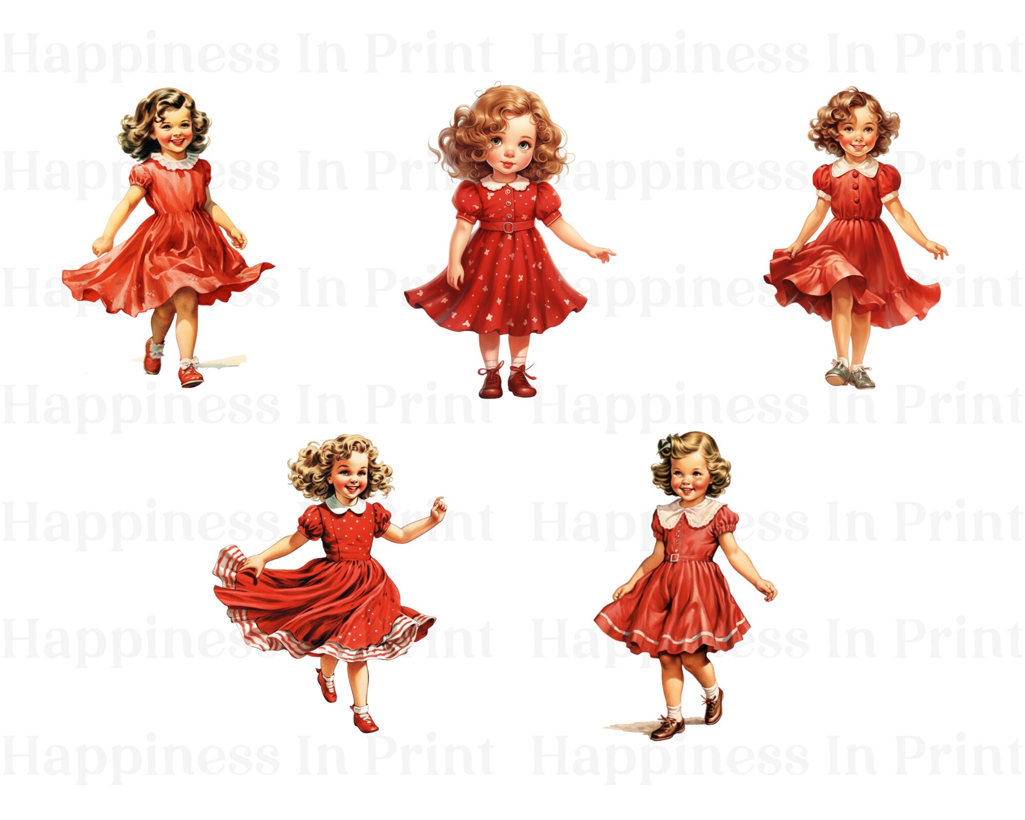 Vintage Red Retro Girl Clipart PNG Red Girl Vintage Art Pink - Etsy