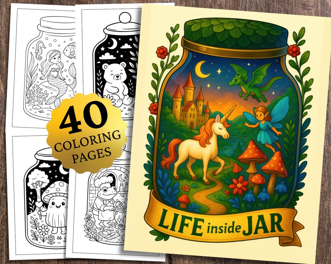 Life Inside Jar Coloring Pages – 40 Cute Fantasy Printable Sheets ...