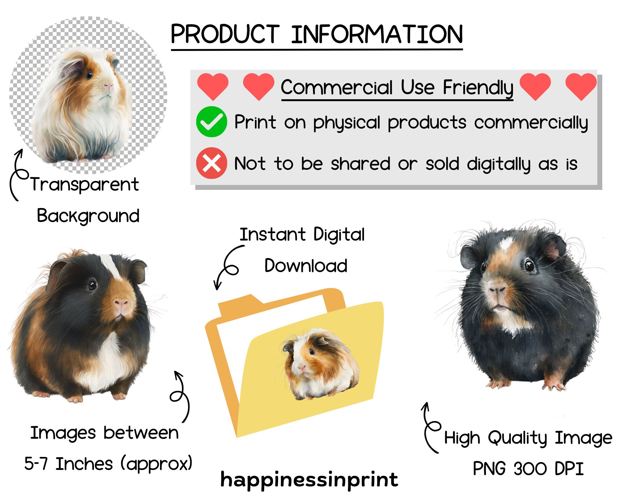 Cute Watercolor Guinea Pigs Clipart Bundle Watercolor Fluffy - Etsy UK