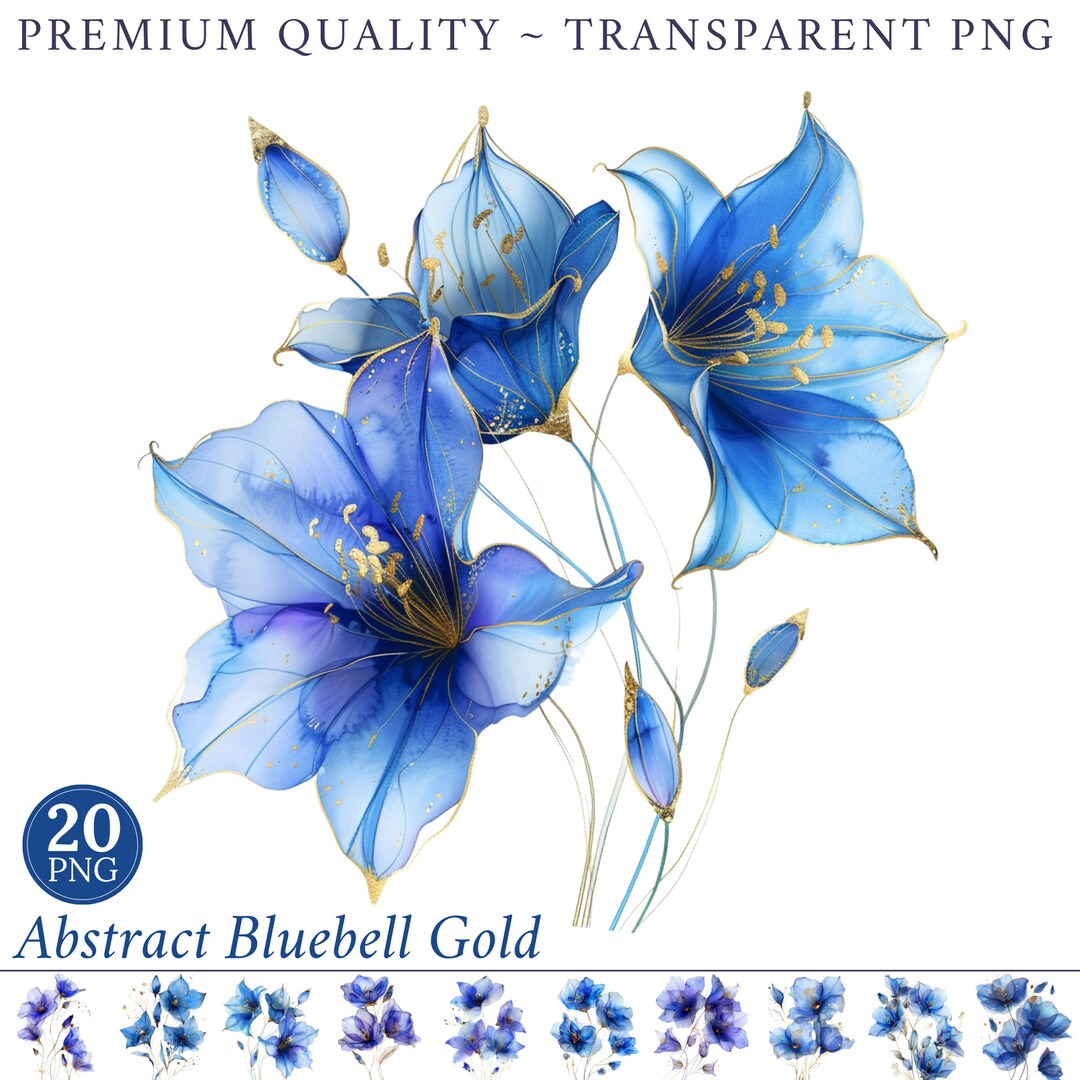 20 Abstract Flower Clipart Watercolor Bluebell Clipart PNG Watercolor ...