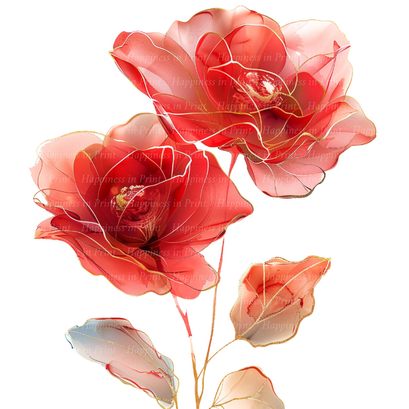 20 Abstract Flowers Clipart Red Rose TRANSPARENT PNG Print Watercolor ...
