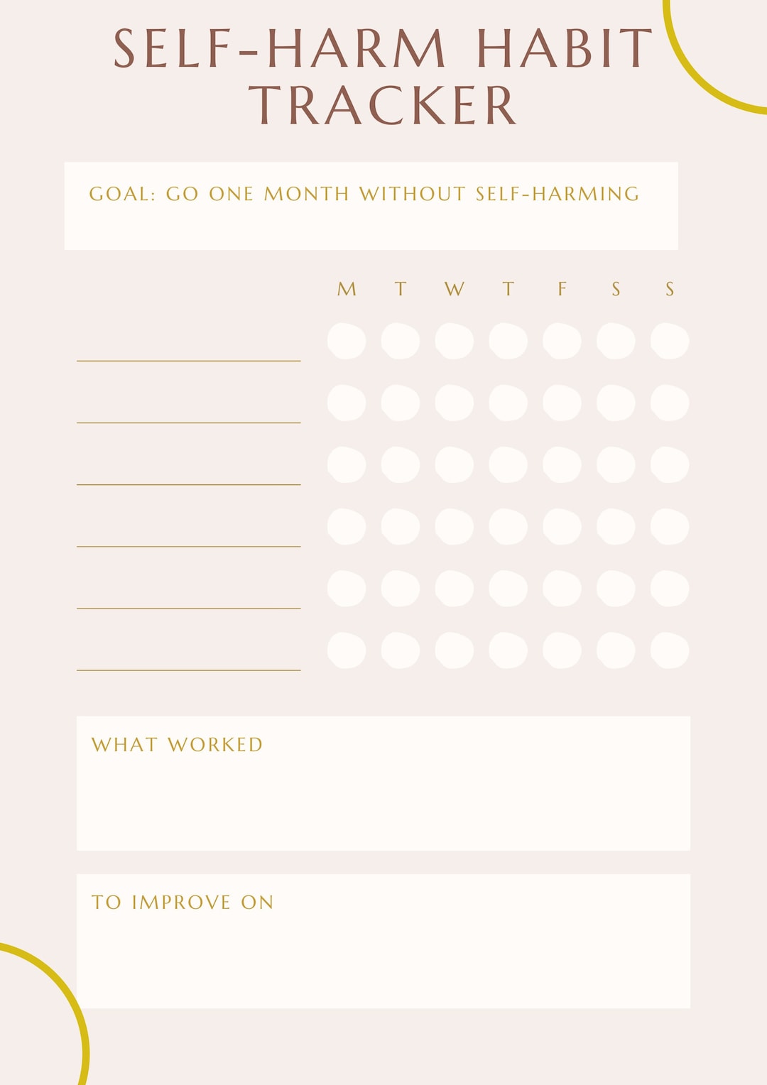 Self Harm Daily Planner and Tracker - Etsy