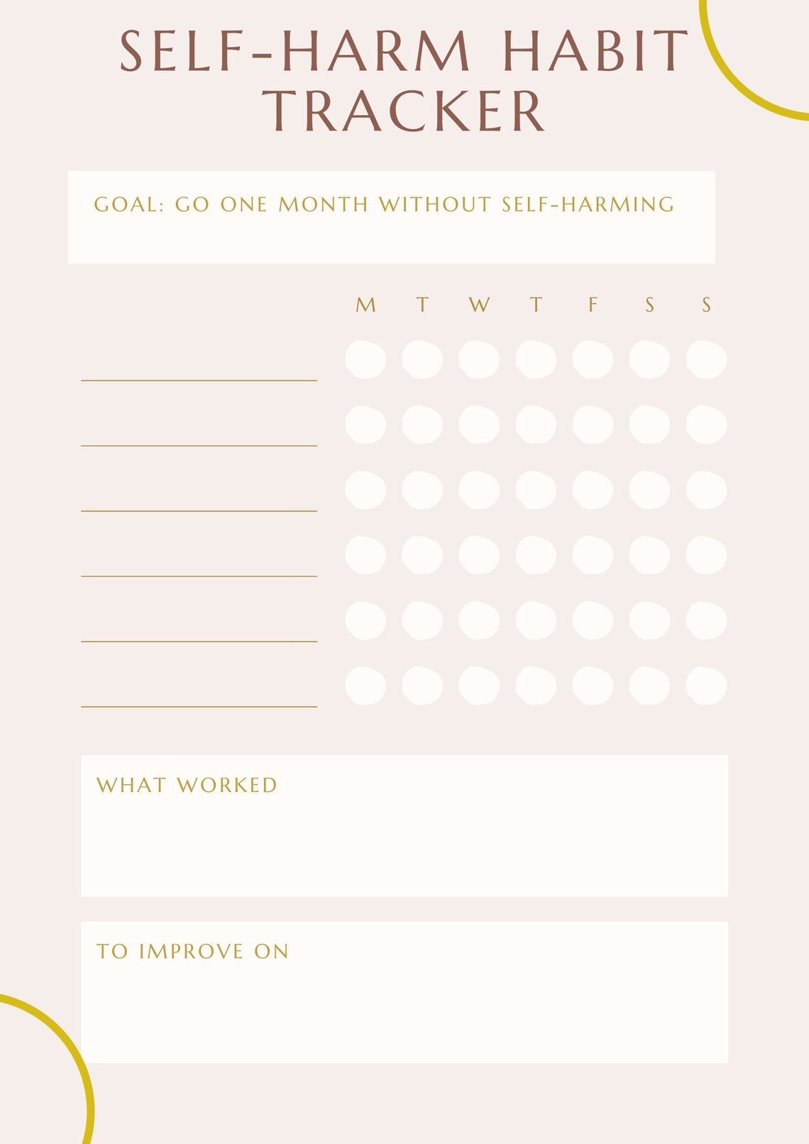 Self Harm Daily Planner and Tracker - Etsy